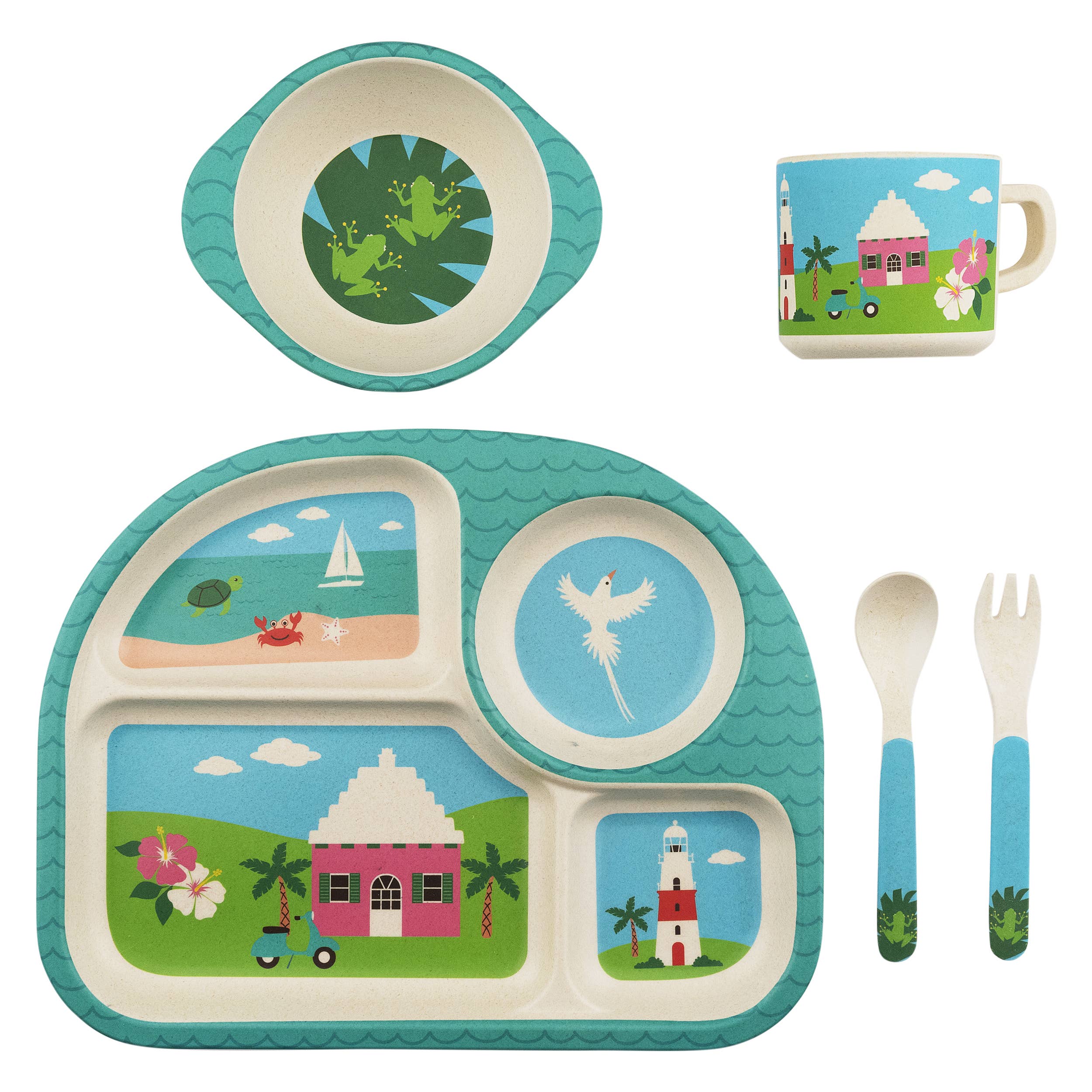 Five Piece Bamboo Dish Set for Kids - Bermuda – Mini Village Kids